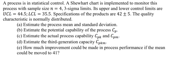 Solved A process is in statistical control. A Shewhart chart | Chegg.com