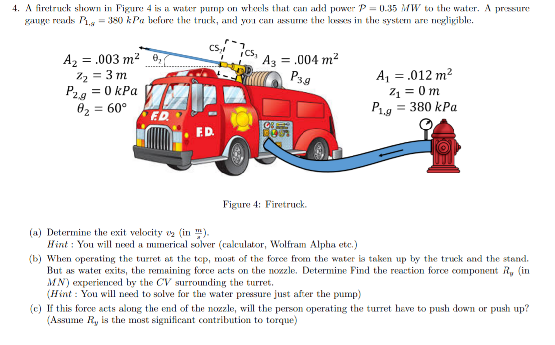 4. A firetruck shown in Figure 4 is a water pump on | Chegg.com