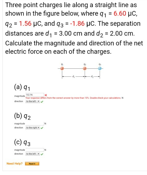 Solved Three point charges lie along a straight line as | Chegg.com