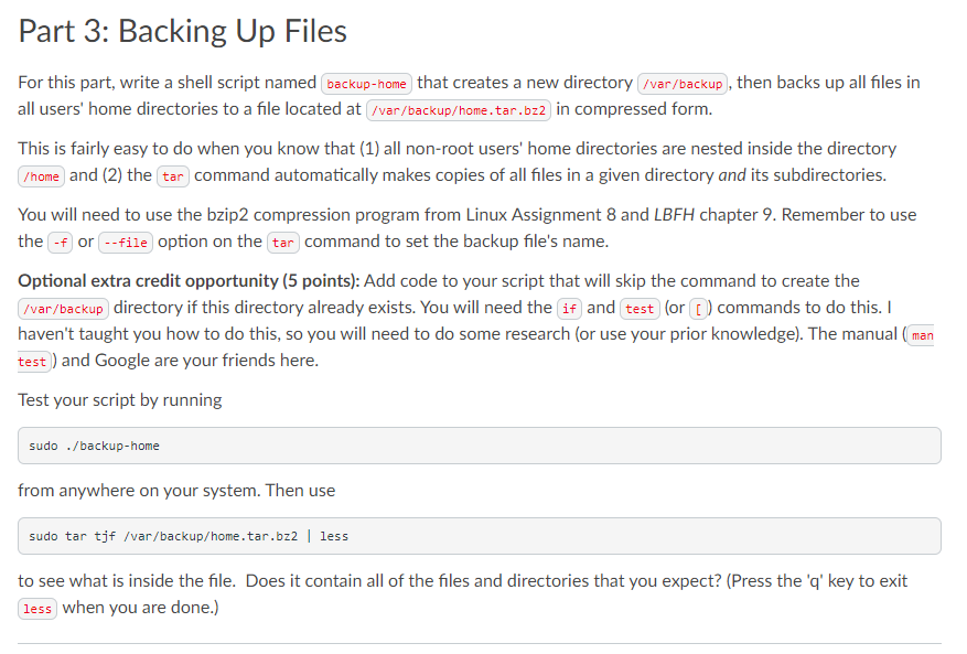 Solved Part 3: Backing Up Files For this part, write a shell | Chegg.com