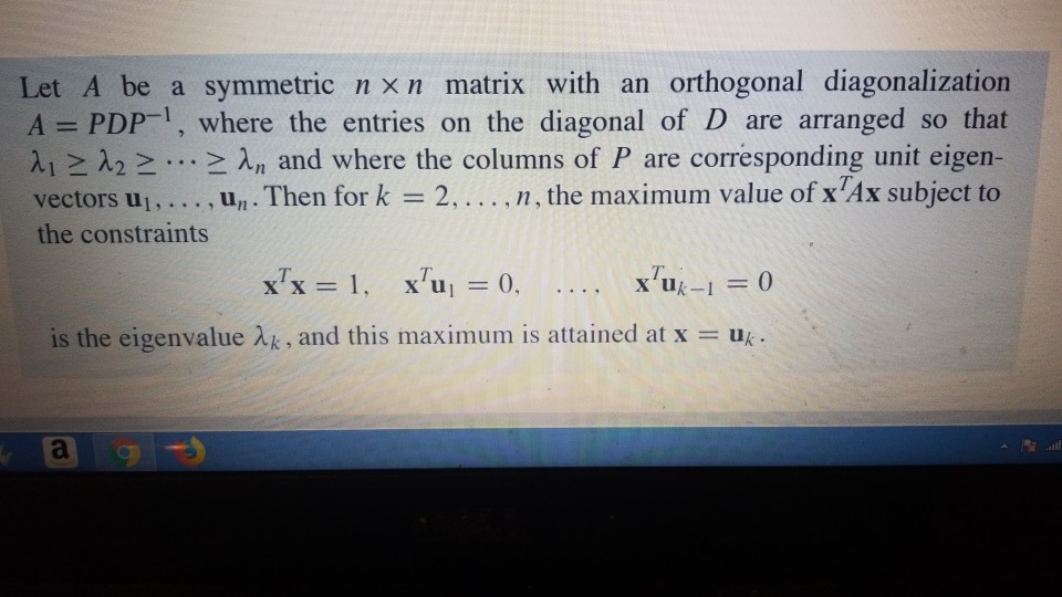 Solved Let A be a symmetric nxn matrix with an orthogonal | Chegg.com