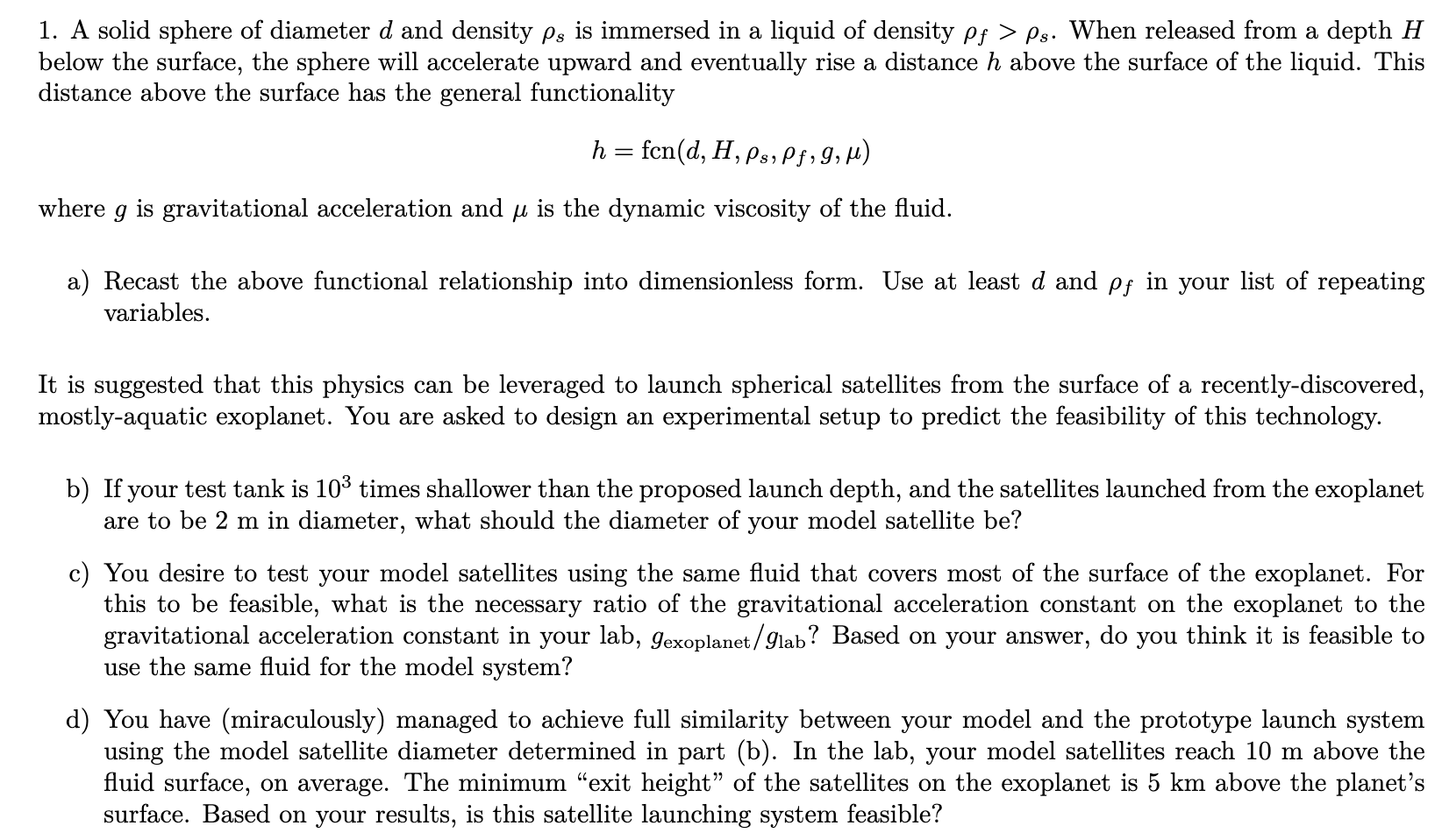 Solved 1. A solid sphere of diameter d and density ρs is | Chegg.com
