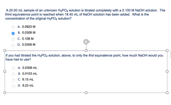 Solved A 20.00 mL sample of an unknown H3PO4 solution is | Chegg.com