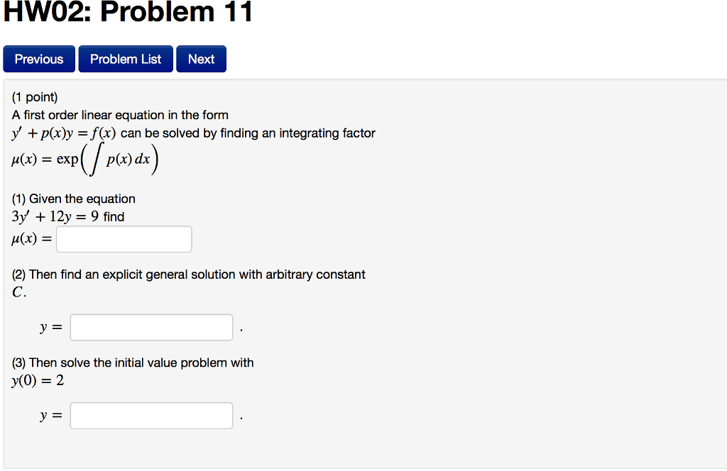 Solved HW02: Problem 11 PreviouS Problem List Next (1 point) | Chegg.com