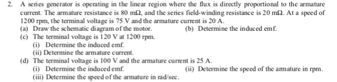 Solved 2. A series generator is operating in the linear | Chegg.com