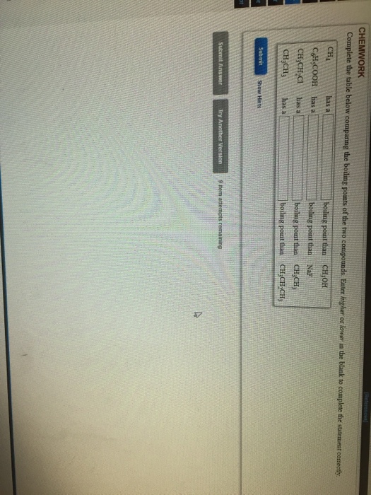 Solved Complete the table below comparing the boiling points | Chegg.com