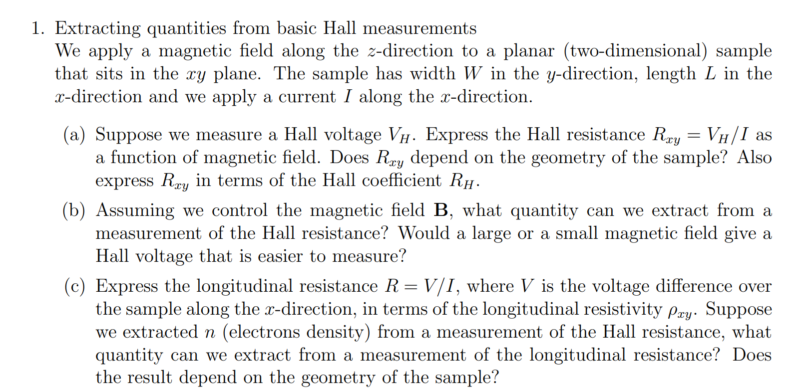 Solved Extracting Quantities From Basic Hall Measurements We 