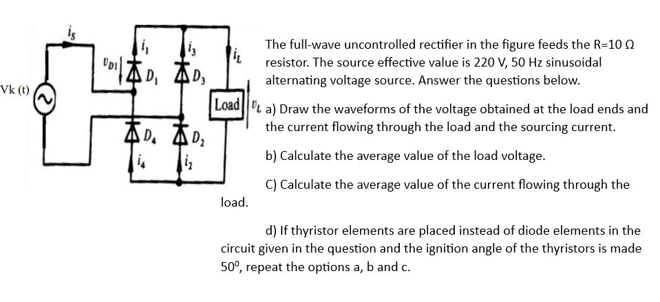 Solved The full-wave uncontrolled rectifier in the figure | Chegg.com