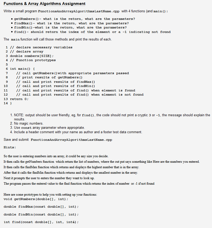 Solved Functions And Array Algorithms Assignment Write A Small 6260