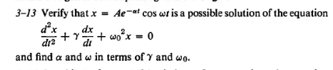 Solved 3-13 Verify that x - Ae-at cos wr is a possible | Chegg.com