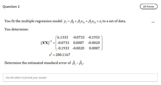 Solved Question 2 20 Points You fit the multiple regression | Chegg.com