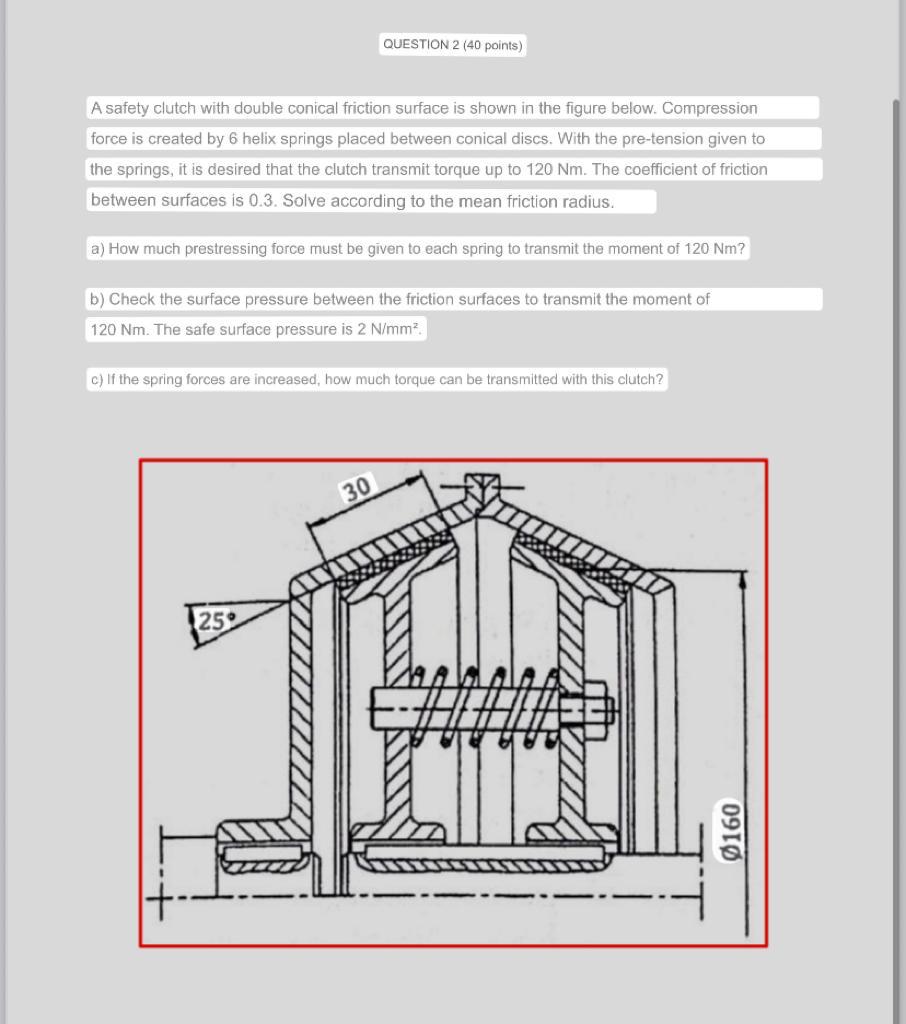 Solved A safety clutch with double conical friction surface | Chegg.com
