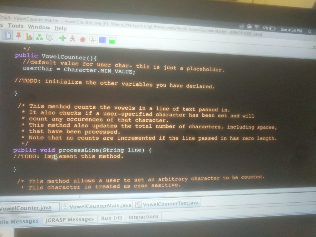 Solved ject: Proj3-VowelCounter-starter VowelCounter java | Chegg.com