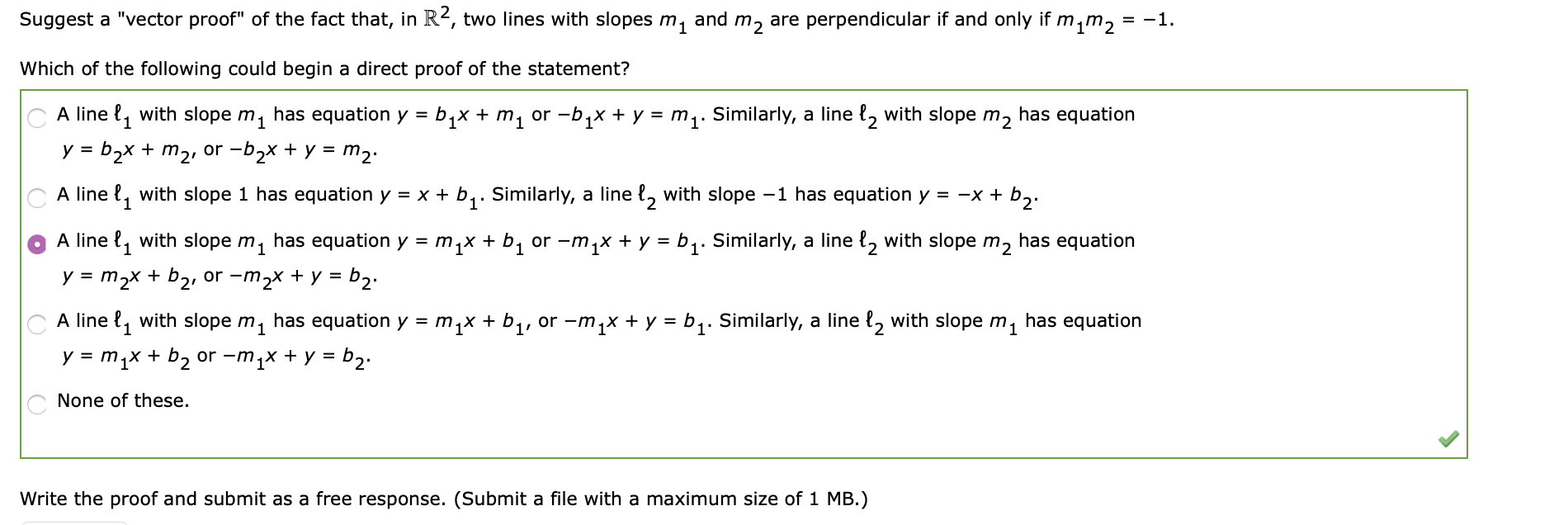 Solved Suggest a "vector proof" of the fact that, in R2, two | Chegg.com