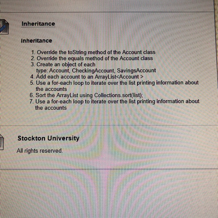 Solved Inheritance Inheritance 1. Override the toString | Chegg.com