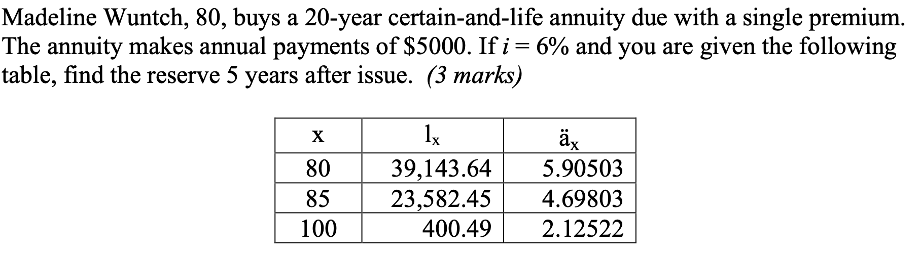 Solved Madeline Wuntch, 80, buys a 20-year certain-and-life | Chegg.com