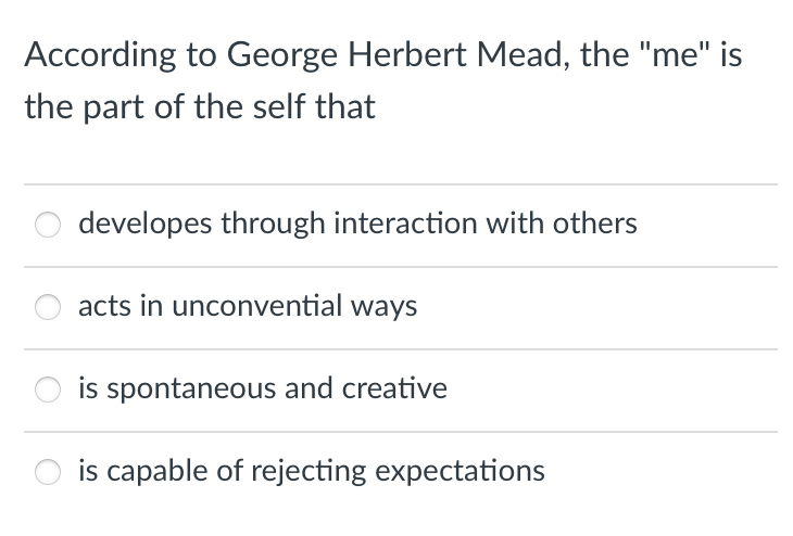Solved According to George Herbert Mead, the "me" ﻿isthe | Chegg.com