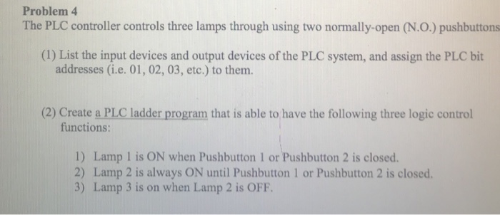 Solved Problem 4 The PLC controller controls three lamps | Chegg.com