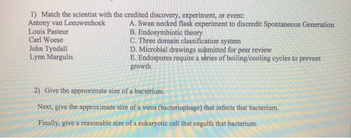 Solved 1) Match the scientist with the credited discovery, | Chegg.com