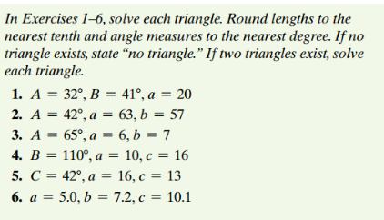 Solved In Exercises 1-6, solve each triangle. Round lengths | Chegg.com