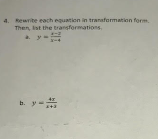 Solved Rewrite each equation in transformation form Then, | Chegg.com