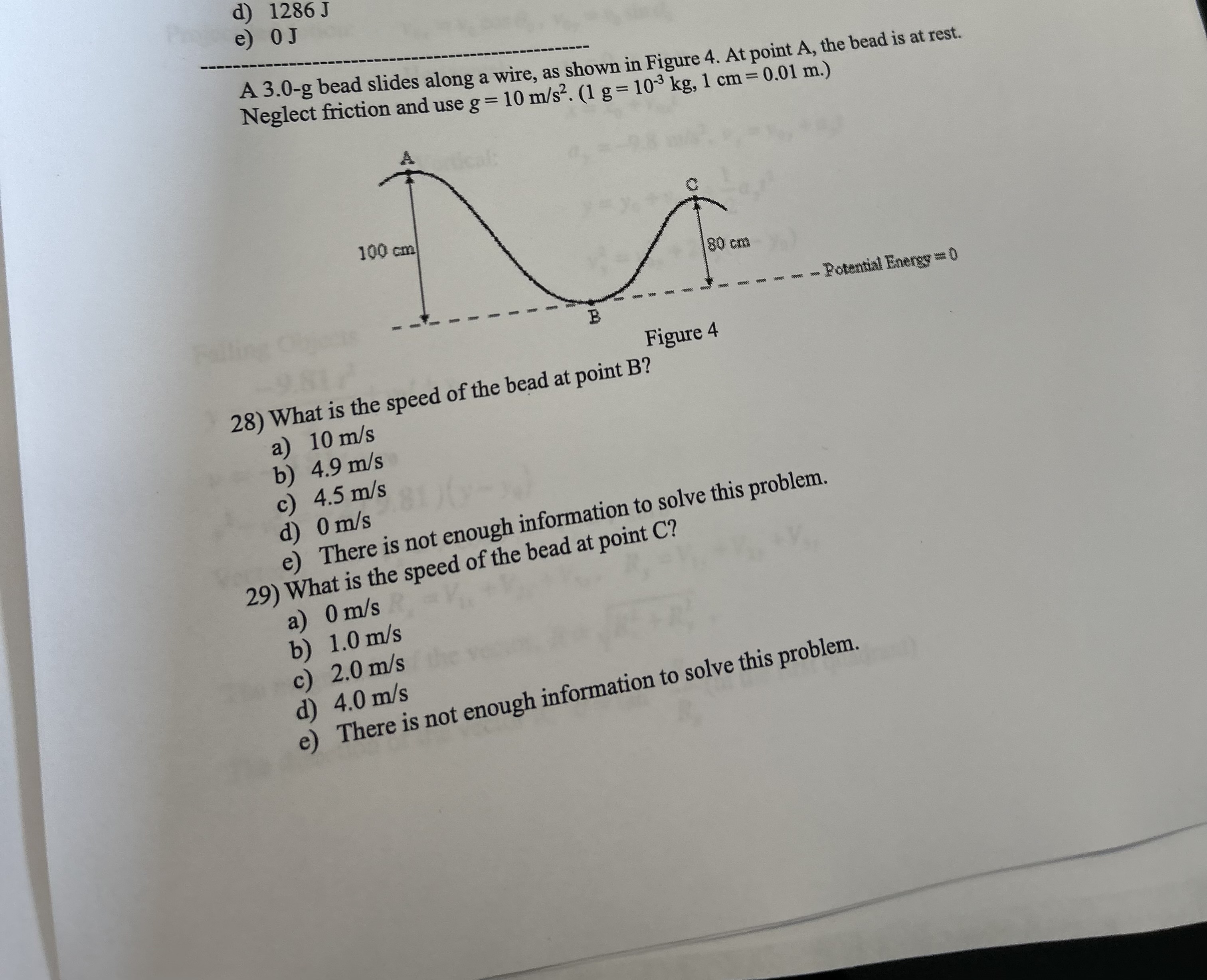 Solved e) 0 J A 3.0 g bead slides along a wire, as shown in | Chegg.com