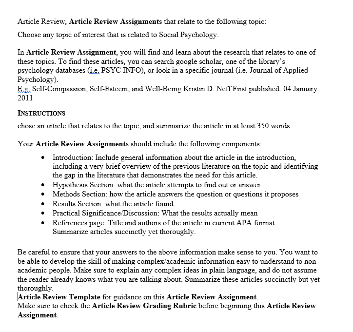 Article Review, Article Review Assignments that | Chegg.com