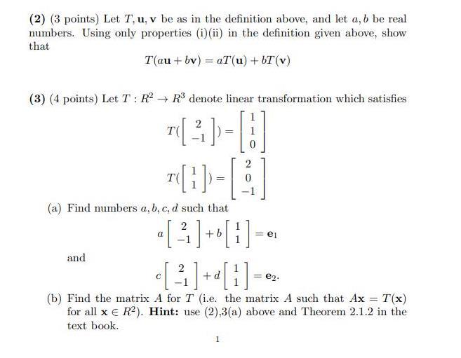 Solved (2) (3 points) Let T,u,v be as in the definition | Chegg.com