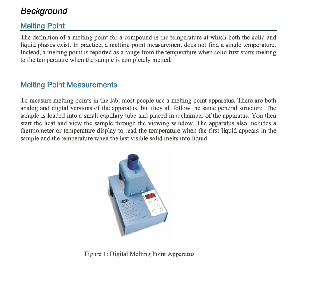 Melting Point Lab Melting Point (mp) is the | Chegg.com