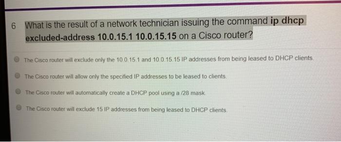 Solved What is the result of a network technician issuing | Chegg.com