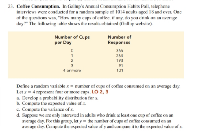 Solved 3. Coffee Consumption. In Gallup's Annual Consumption | Chegg.com