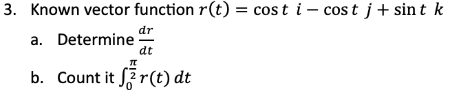 Solved Known vector function r(t)=costi-costj+sintka. | Chegg.com