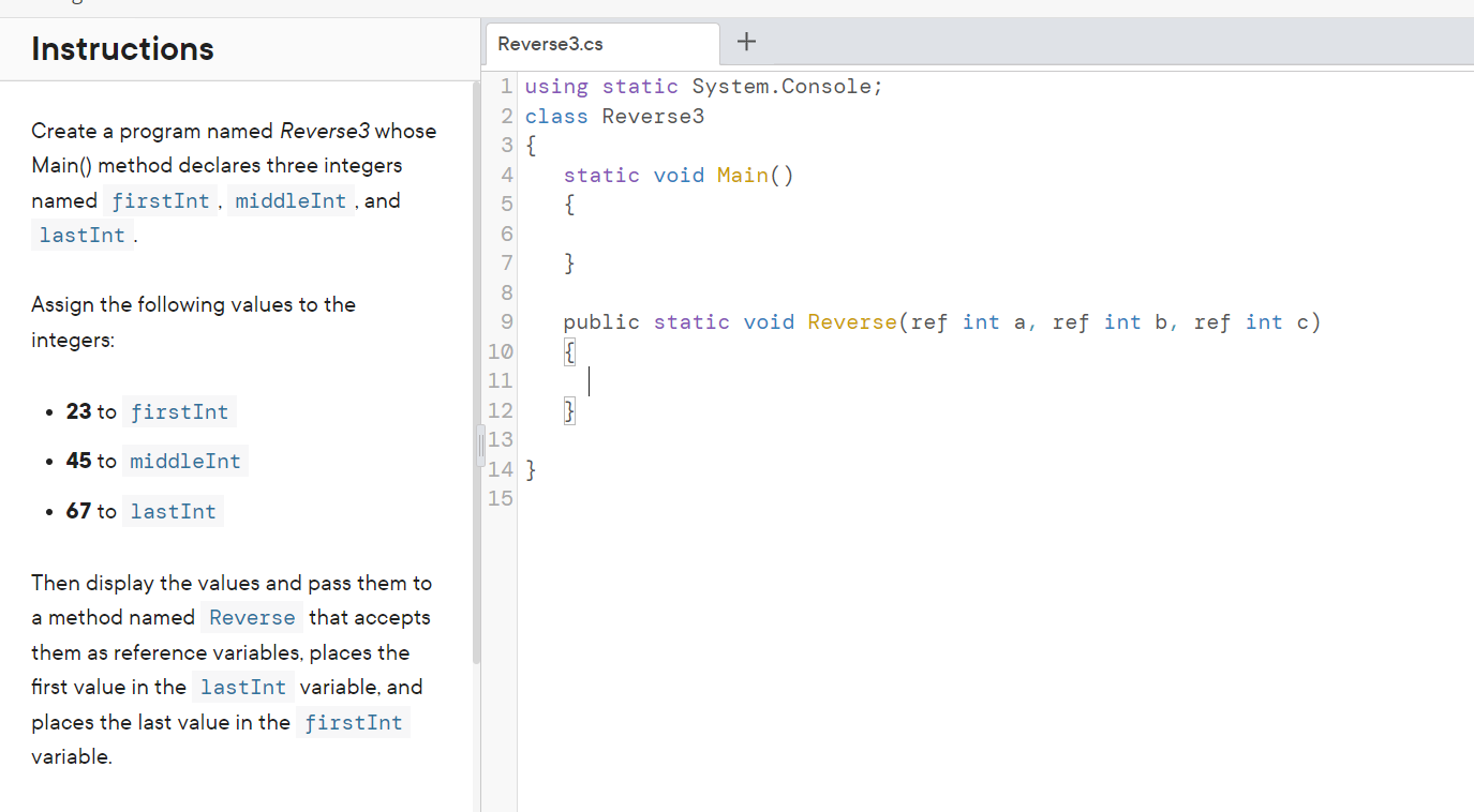 Solved Then display the values and pass them to a method | Chegg.com