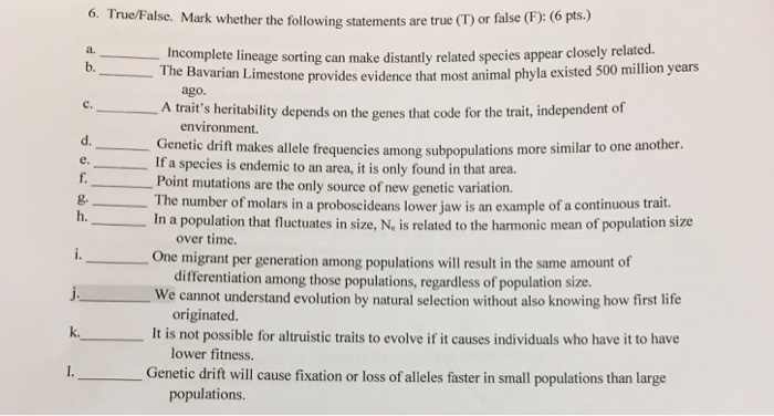 Solved 6. True/False. Mark whether the following statements | Chegg.com