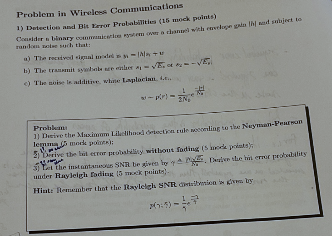 Solved Problem in Wireless Communications 1) Detection and | Chegg.com