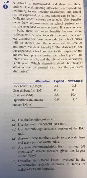 Solved 9-42 A school is overcrowded and there are three e | Chegg.com