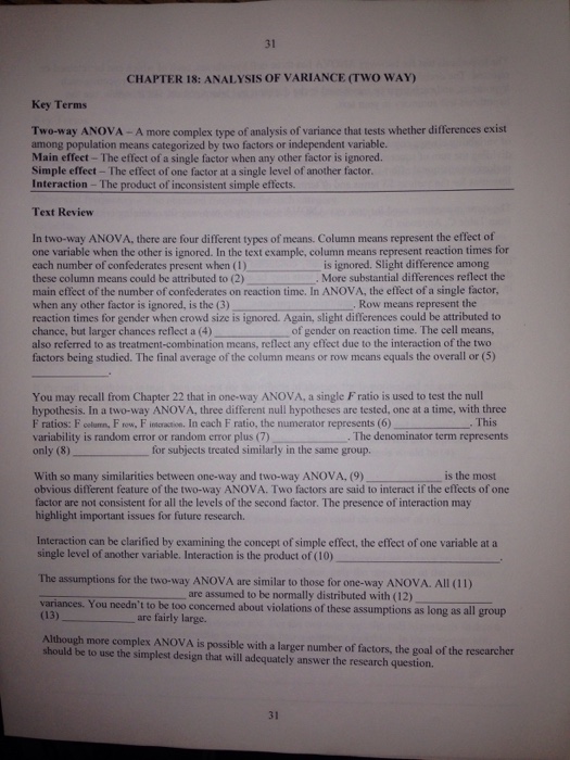 Solved CHAPTER 18: ANALYSIS OF VARIANCE (TWO WAY) Key Terms | Chegg.com