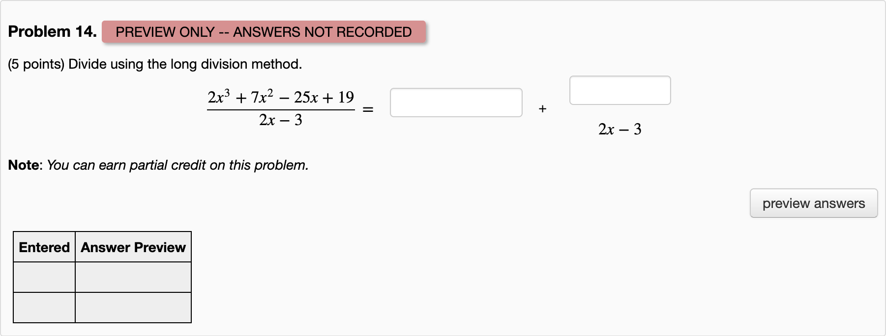Solved Problem 14. PREVIEW ONLY -- ANSWERS NOT RECORDED (5 | Chegg.com
