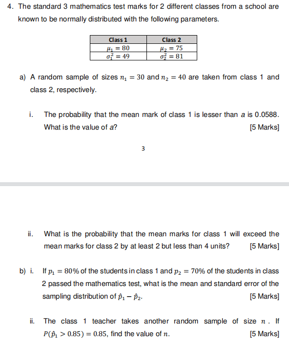 Solved 4. The standard 3 mathematics test marks for 2 | Chegg.com