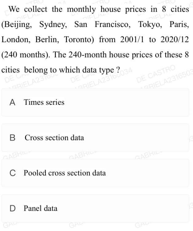 Solved We collect the monthly house prices in 8 ﻿cities | Chegg.com