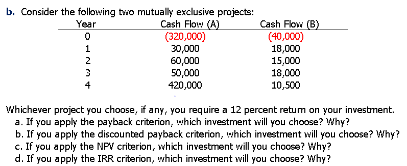 Solved b. Consider the following two mutually exclusive | Chegg.com