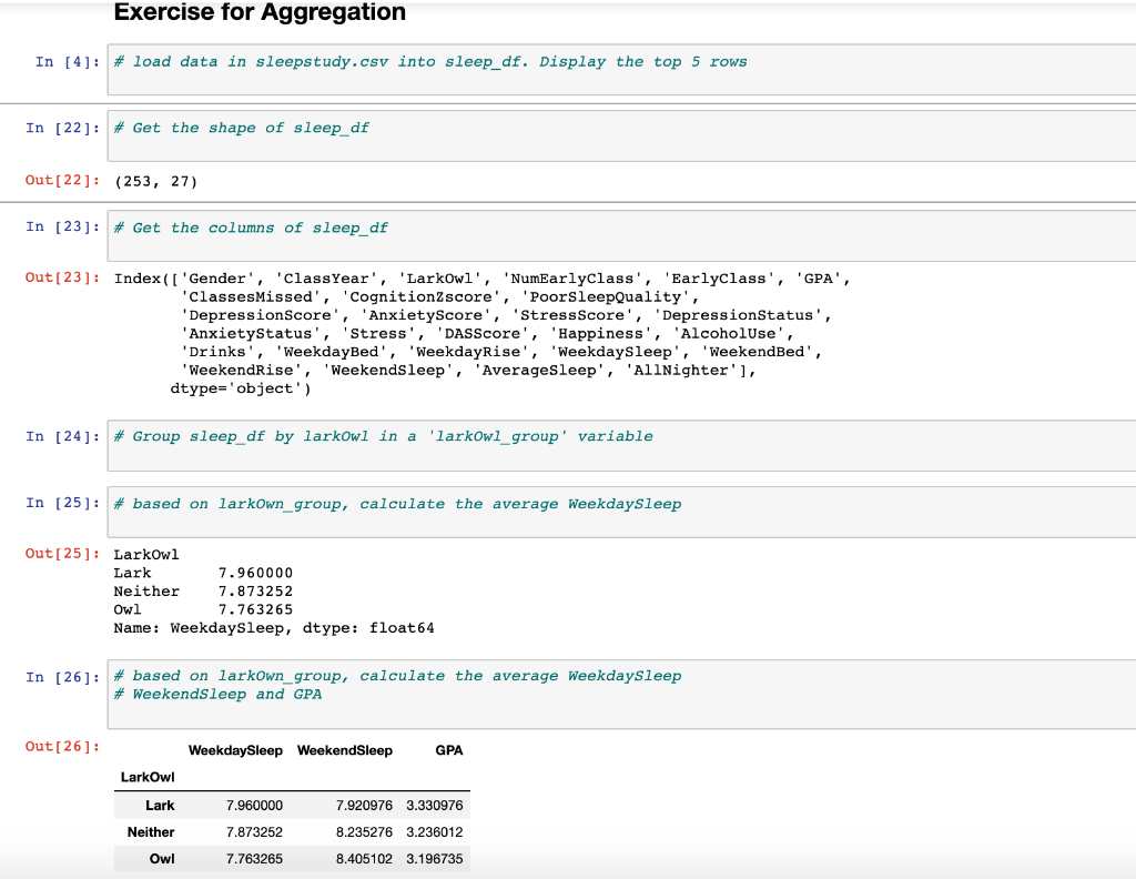 Solved Exercise for Aggregation In [4]: # load data in | Chegg.com