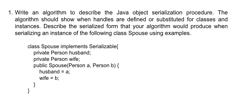 1. Write an algorithm to describe the Java object | Chegg.com