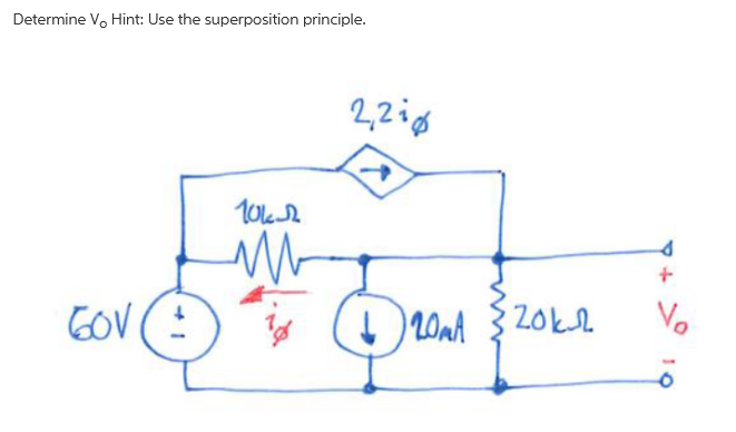 Solved Determine V. Hint: Use the superposition principle. | Chegg.com