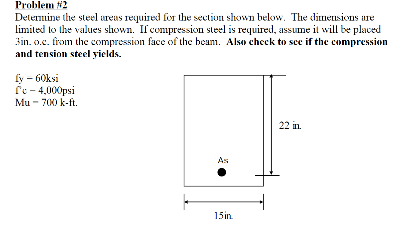 Solved Problem #2 Determine the steel areas required for the | Chegg.com