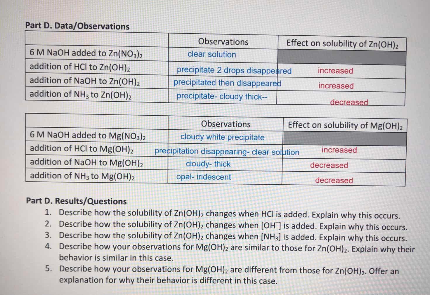 Solved Part D. Data/Observations Observations clear solution | Chegg.com