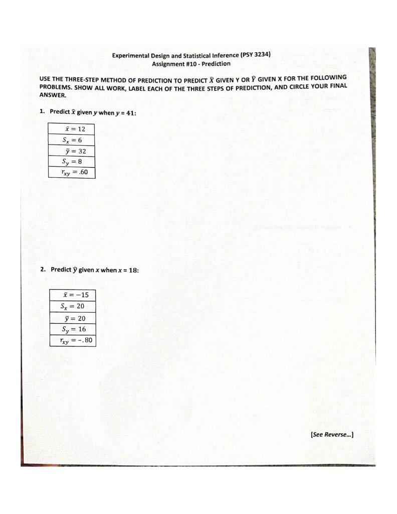 Solved Experimental Design and Statistical Inference (PSY | Chegg.com