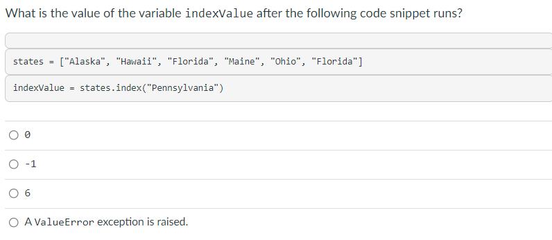 Solved What is the value of the variable indexValue after | Chegg.com