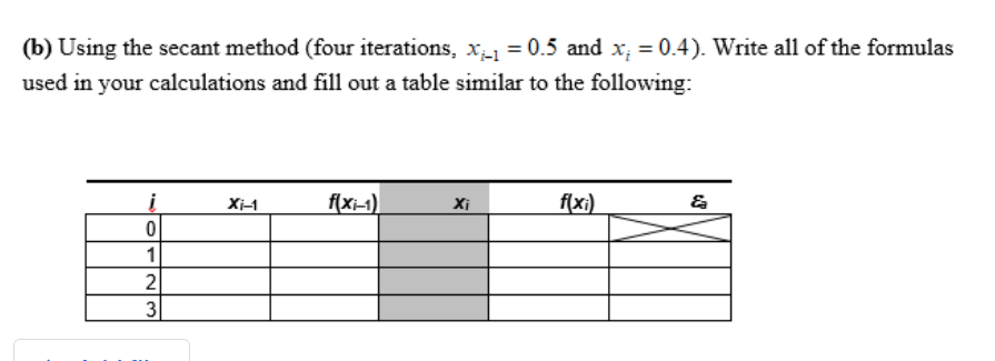 B Using The Secant Method Four Iterations X 1