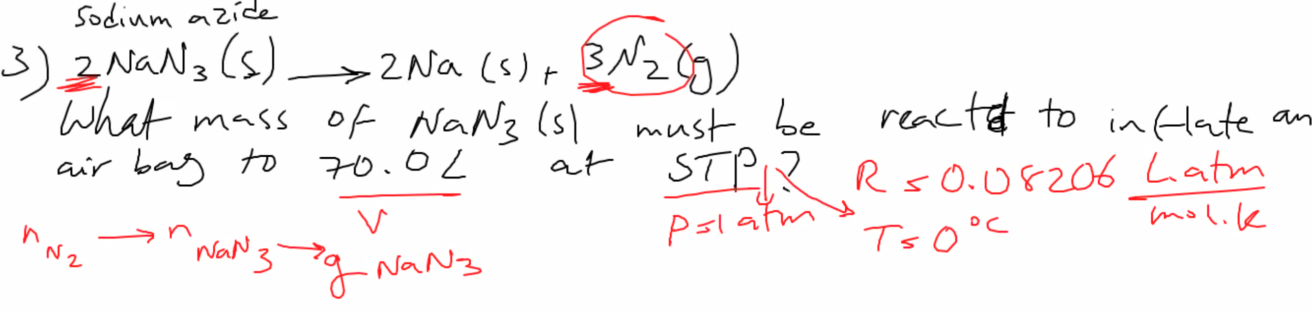 Solved Sodium azide 3) 2 3 NaN3 (s) 2Na (5) Na (5)+ 3N280) | Chegg.com